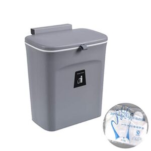 YEARCHY Hanging Trash Can with Lid 2.4 Gallon Hanging Garbage Can for Counter Top or Under Sink Kitchen Cabinet Door Mounted Trash Can Bathroom Office Camping (11.6"x10.2"x 6.3", Grey)