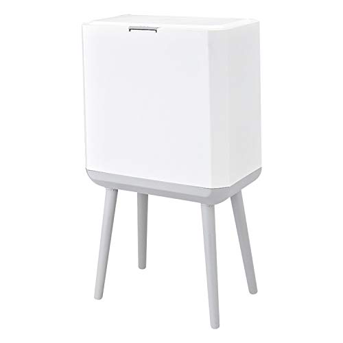 Tall Kitchen Trash Can with Long Legs (Single) Modern Nordic Style Waste Basket - Dual Compartment Trash Can with Lid - White Trash Can w/ Pop Open Cover - Elevated Trash Bin - Apartment Essentials - 3.7Gal/14L