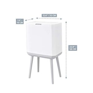 Tall Kitchen Trash Can with Long Legs (Single) Modern Nordic Style Waste Basket - Dual Compartment Trash Can with Lid - White Trash Can w/ Pop Open Cover - Elevated Trash Bin - Apartment Essentials - 3.7Gal/14L