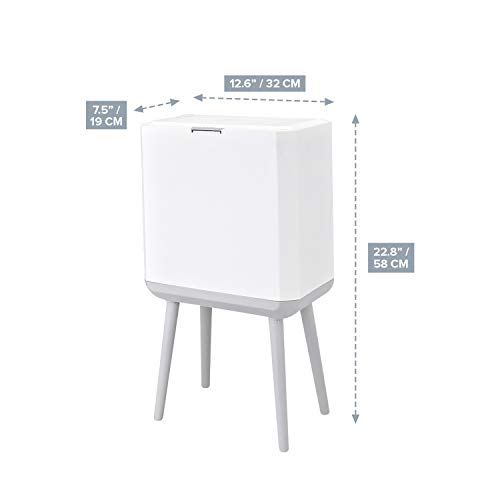 Tall Kitchen Trash Can with Long Legs (Single) Modern Nordic Style Waste Basket - Dual Compartment Trash Can with Lid - White Trash Can w/ Pop Open Cover - Elevated Trash Bin - Apartment Essentials - 3.7Gal/14L