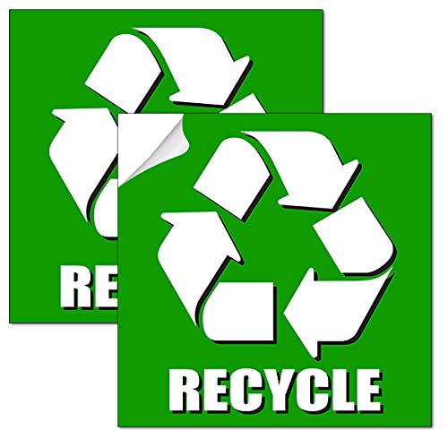 2 PC Recycling Stickers for Trash Can - 4 x 4 Vinyl Stickers - Waste Management Sticker - Trash Recycle Stickers - Green Recycling Bin Labels