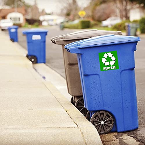 2 PC Recycling Stickers for Trash Can - 4 x 4 Vinyl Stickers - Waste Management Sticker - Trash Recycle Stickers - Green Recycling Bin Labels