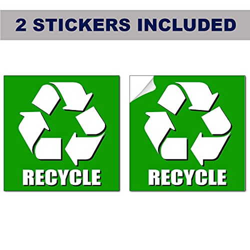 2 PC Recycling Stickers for Trash Can - 4 x 4 Vinyl Stickers - Waste Management Sticker - Trash Recycle Stickers - Green Recycling Bin Labels