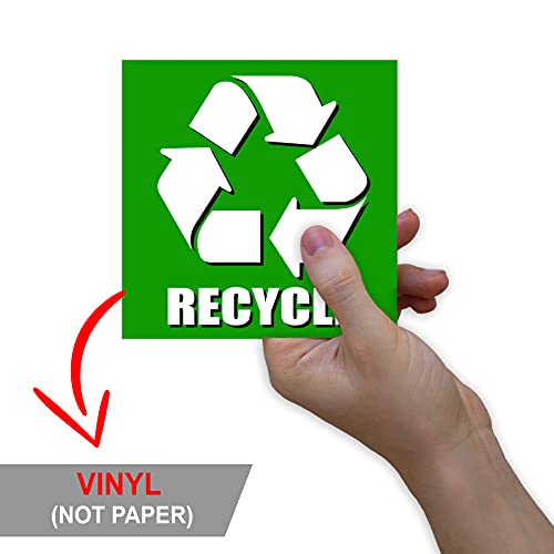 2 PC Recycling Stickers for Trash Can - 4 x 4 Vinyl Stickers - Waste Management Sticker - Trash Recycle Stickers - Green Recycling Bin Labels