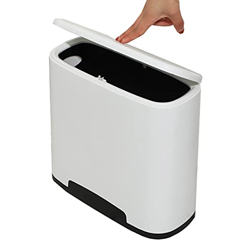 YCOCO 10L Slim Plastic Trash Can 2.6 Gallon Narrow Garbage Can with Press Top Lid,Dog Proof Wastebasket Trash Can for Bathroom,Living Room,Office and Kitchen