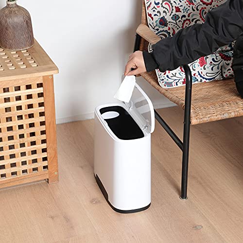 YCOCO 10L Slim Plastic Trash Can 2.6 Gallon Narrow Garbage Can with Press Top Lid,Dog Proof Wastebasket Trash Can for Bathroom,Living Room,Office and Kitchen