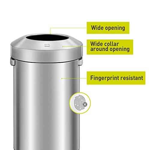 EKO Urban Commercial Round Open Top Stainless Steel Trash Can 90L