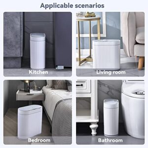 ELPHECO Bathroom Trash Can - 2.5 Gallon Waterproof Sensor Trash Can, 10 Liter Motion Sensor Trash Can, Slim Garbage Bin for Narrow Kitchen and Office Use, White with Grey Trim