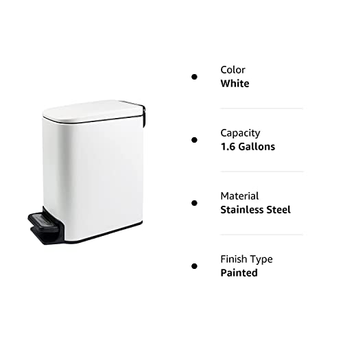 JACY&Co Small Bathroom Trash Can with Lid Soft Close, 6 Liter / 1.6 Gallon Stainless Steel Garbage Can with Removable Inner Wastebasket, Anti-Fingerprint Finish(White)