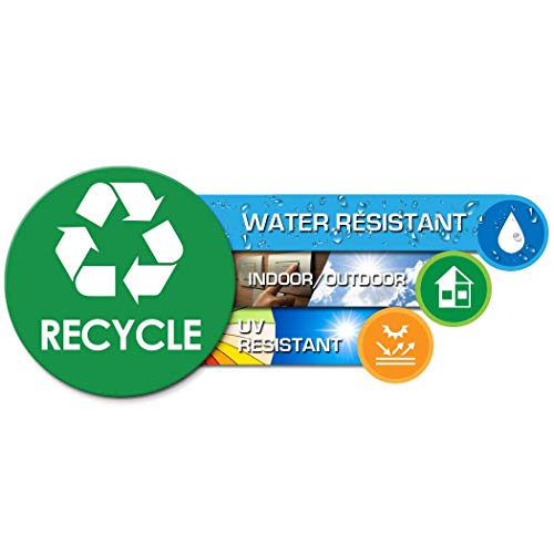 Recycle Sticker Trash Bin Label - 4" x 4" - 5 PACK Organize Garbage Waste from Recycling - Great for Metal Aluminum Steel or Plastic Trash Cans - Indoor & Outdoor - Use at Home Kitchen & Office