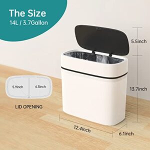 WOA WOA 14 Litre Trash Can with Press Top Lid | 3.7 Gallons Black Plastic Garbage Bin | Slim Wastebasket for Bathroom, Kitchen, Toilet, Office, Room, Bedroom