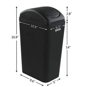 Jandson Black Swing Trash Can, Slim Trash Bin for Narrow Space, 14 Liter