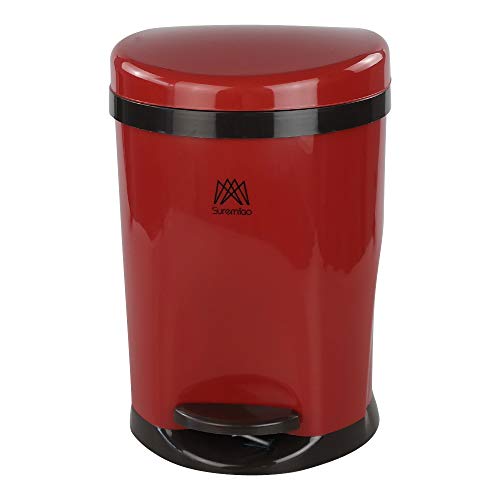 Ramddy Round Step Trash Can with Lid, Gabbage/Waste Bin with Pedals, 2.2 Gallons / 8.3 Liters Red