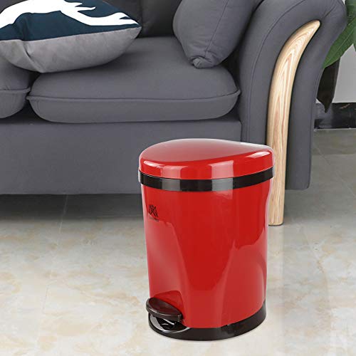 Ramddy Round Step Trash Can with Lid, Gabbage/Waste Bin with Pedals, 2.2 Gallons / 8.3 Liters Red