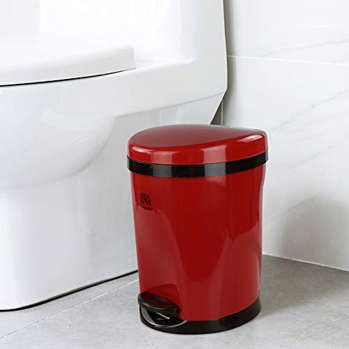 Ramddy Round Step Trash Can with Lid, Gabbage/Waste Bin with Pedals, 2.2 Gallons / 8.3 Liters Red