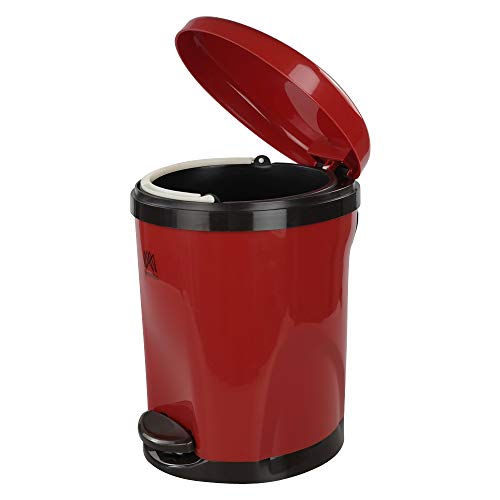 Ramddy Round Step Trash Can with Lid, Gabbage/Waste Bin with Pedals, 2.2 Gallons / 8.3 Liters Red