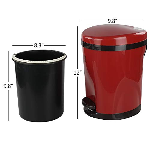 Ramddy Round Step Trash Can with Lid, Gabbage/Waste Bin with Pedals, 2.2 Gallons / 8.3 Liters Red