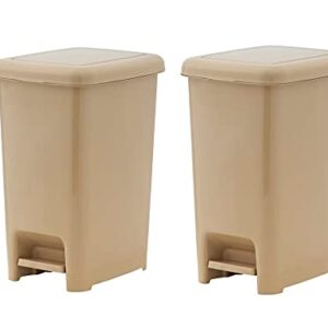 Superio 4 Gal Slim Step On Pedal Plastic Trash Can with Lid, Waste Bin for Under Desk, Office, Bedroom, Bathroom- 16 Qt (Beige-2 Pack)