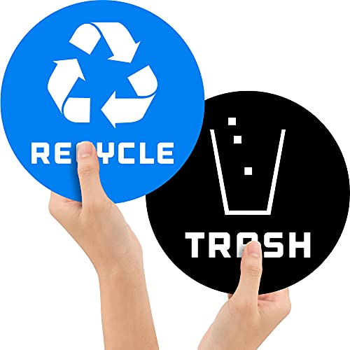 6 Pack (6in x 6in) Recycle Logo and Trash can Sticker to Organize Your Trash - 7 Mil - Laminated - for Trash cans, Garbage containers and Recycle Bins - Premium Vinyl Decal