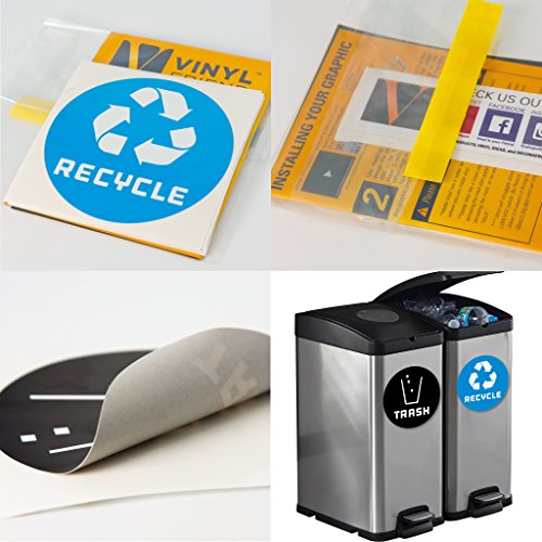 6 Pack (6in x 6in) Recycle Logo and Trash can Sticker to Organize Your Trash - 7 Mil - Laminated - for Trash cans, Garbage containers and Recycle Bins - Premium Vinyl Decal