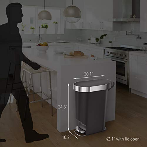 simplehuman 40 Liter / 10.6 Gallon Slim Kitchen Step Trash Can with Liner Rim, Black Plastic