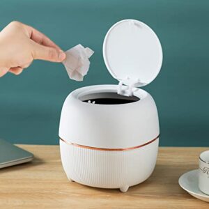 Plastic Trash can Creative Mini Desktop Trash can, with lid Small Home Office Cleaning Trash Button Desktop Storage bin, with 50 Trash Bags (White)