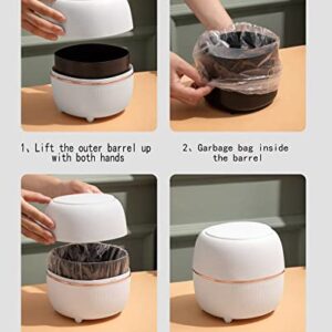 Plastic Trash can Creative Mini Desktop Trash can, with lid Small Home Office Cleaning Trash Button Desktop Storage bin, with 50 Trash Bags (White)