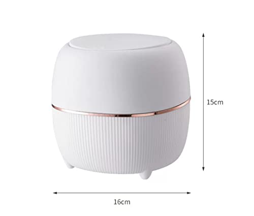 Plastic Trash can Creative Mini Desktop Trash can, with lid Small Home Office Cleaning Trash Button Desktop Storage bin, with 50 Trash Bags (White)