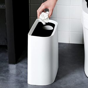 trash can for bathroom 2.3 gal wastebasket office garbage can slim rectangular waste bin for kitchen bedroom (white)