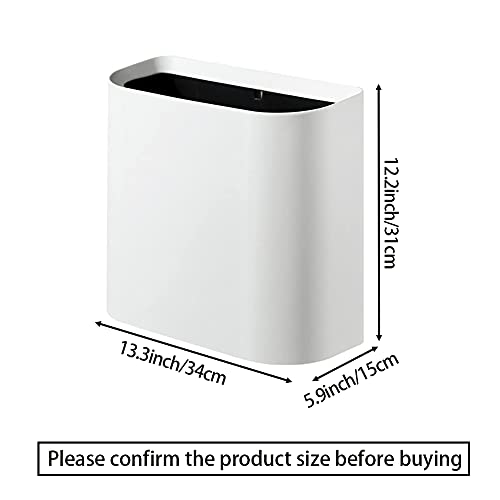 Trash Can for Bathroom 2.3 Gal Wastebasket Office Garbage Can Slim Rectangular Waste Bin for Kitchen Bedroom (White)