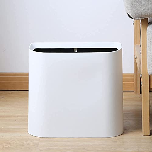 Trash Can for Bathroom 2.3 Gal Wastebasket Office Garbage Can Slim Rectangular Waste Bin for Kitchen Bedroom (White)