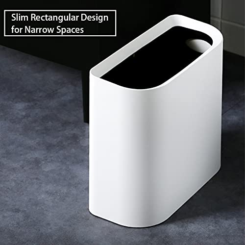 Trash Can for Bathroom 2.3 Gal Wastebasket Office Garbage Can Slim Rectangular Waste Bin for Kitchen Bedroom (White)