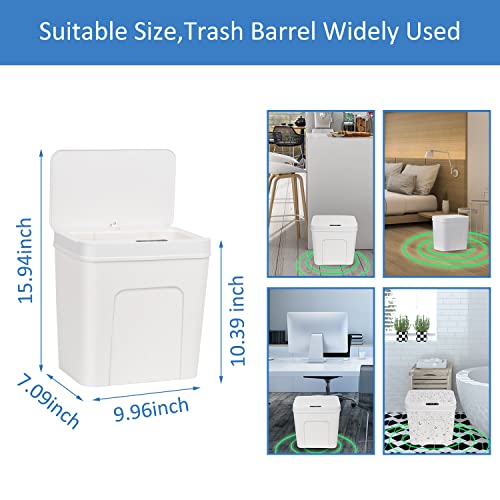 Blinkbrione Trash bin Kitchen,Rectangular Plastic ,Automatic Trash can Small, Recycle White, Bathroom Wastebasket with lid, Garbage can with Motion Sensor lid 2.5Gallon Hand-Free