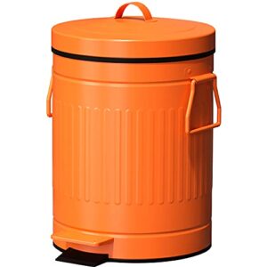 retro trash can with lid – 12l/3.2 gal step trash can w/ soft closing lid – round garbage can w/ handles – touchless trash can w/ removable garbage guard bucket – outdoor garbage bin – large trash can, orange