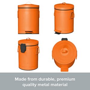 Retro Trash Can with Lid - 12L/3.2 Gal Step Trash Can w/ Soft Closing Lid - Round Garbage Can w/ Handles - Touchless Trash Can w/ Removable Garbage Guard Bucket - Outdoor Garbage Bin - Large Trash Can, Orange