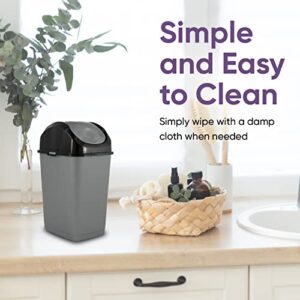 Superio 1.25 Gal Mini Plastic Trash Cans with Swing Top Lid, (2 Pack) Small Waste Bin for Countertop, Desk, Vanity, Bathroom 5 Quart (Grey/Black)