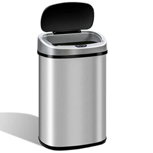 13 gallon trash can kitchen garbage can with lid touchless sensor waste bin stainless steel auto slim for home, living room, bedroom, office, 50 liter