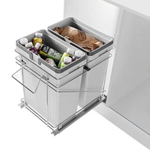 Rok Salice Kitchen Cabinet Soft Close Heavy Duty Frameless Waste Recycle Bin Trash Can Pull Out Organizer Container QPAM15228C (Double 15" (32 Quart Bins)