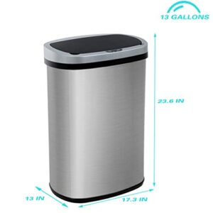 OffiClever 13 Gallon Kitchen Trash Can Waste Bin Stainless Steel Garbage Can Automatic Touch Free High-Capacity 50 Lite for Home Office Bedroomr