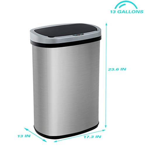 OffiClever 13 Gallon Kitchen Trash Can Waste Bin Stainless Steel Garbage Can Automatic Touch Free High-Capacity 50 Lite for Home Office Bedroomr