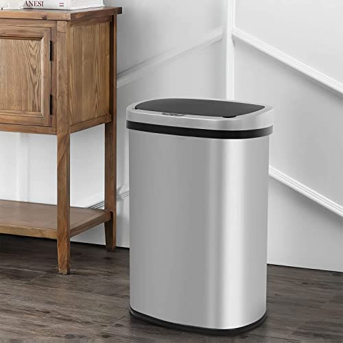 OffiClever 13 Gallon Kitchen Trash Can Waste Bin Stainless Steel Garbage Can Automatic Touch Free High-Capacity 50 Lite for Home Office Bedroomr