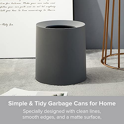 Modern Round Waste Basket - 2.1Gal/8L Open Top Trash Bin - White Garbage Can with Removable Plastic Bin - Keeps Liner Bag Hidden - Bathroom Garbage Can or Trash Can for Kitchen - Minimalist Office Trash Can