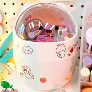 Desktop with Lid Trash Can Mini Kawaii Cute Bear Trash Bin Storage Box Girl Pen Holder Storage Bucket（Stickers Need to be Pasted by Yourself）