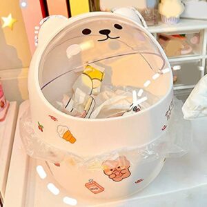 Desktop with Lid Trash Can Mini Kawaii Cute Bear Trash Bin Storage Box Girl Pen Holder Storage Bucket（Stickers Need to be Pasted by Yourself）