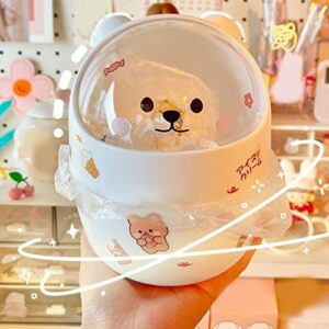 Desktop with Lid Trash Can Mini Kawaii Cute Bear Trash Bin Storage Box Girl Pen Holder Storage Bucket（Stickers Need to be Pasted by Yourself）