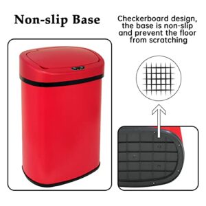 13 Gallon Trash Can Automatic Kitchen Garbage Can Easy-Clean 50L Stainless Steel Brushed Motion Sensor Waterproof with Lid for Bathroom Office (Red)