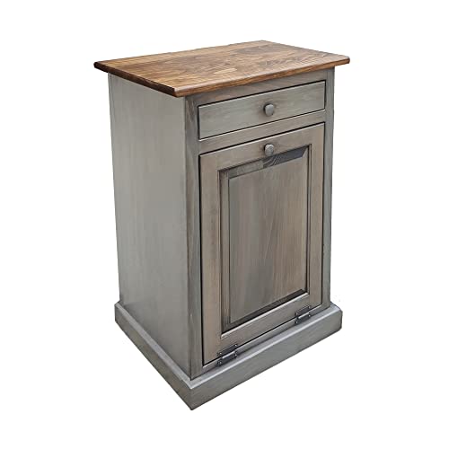 Peaceful Classics Trash Bin Cabinet - Handmade Hideaway Cabinet for Trash Cans - Decorative Bathroom Trash Can, Office Trash Can, and Bedroom Trash Can - Wooden Tilt Out Trash Bin (Pewter)