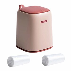 aebor mini desktop trash can with press type lid, small waste garbage basket bin for desk office kitchen, colorful plastic trash with 2 rolls of trash bags (pink)