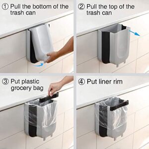 Folding Trash Can,Silicone Waste Cans for Kitchen Folding Waste Bin Foldable Hanging Trash Can Collapsible Small Hanging Garbage Can for Home Room Cabinet Door Drawer - 6L