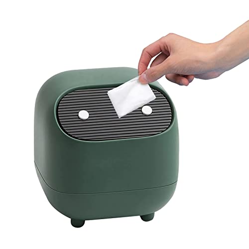 ENNTJOOY Cute Mini Ninja Desktop Trash Can Double Press Trash Can with Lid Suitable for Bathroom Vanity, Desktop, Office or Coffee Table, Green